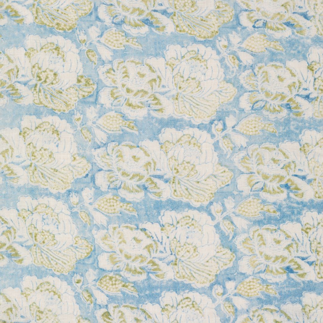 Cabbage Rose | AL - Cornflower Blue/Moss Green on Shell - JAMES Showroom