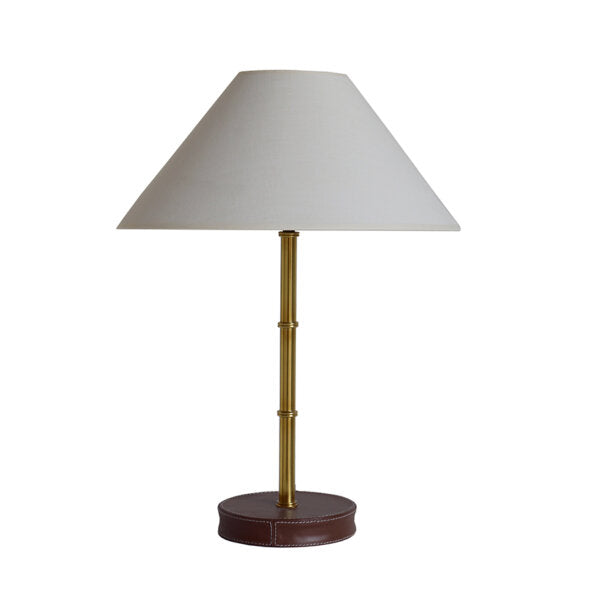 Adnet Table Lamp - Brass and Brown Leather - JAMES Showroom